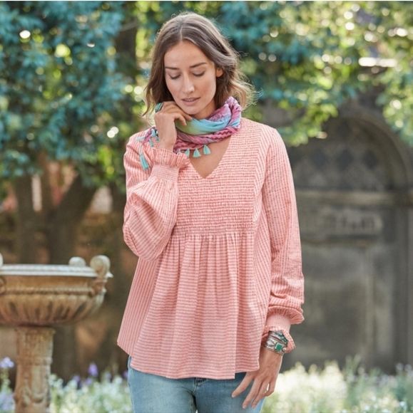 Sundance | Tops | Sundance Julia Top Womens Striped Smocked Vneck Long ...